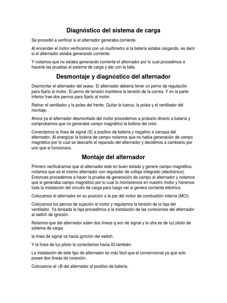 Diagnóstico Del Sistema de Carga | PDF | Corriente eléctrica | voltaje