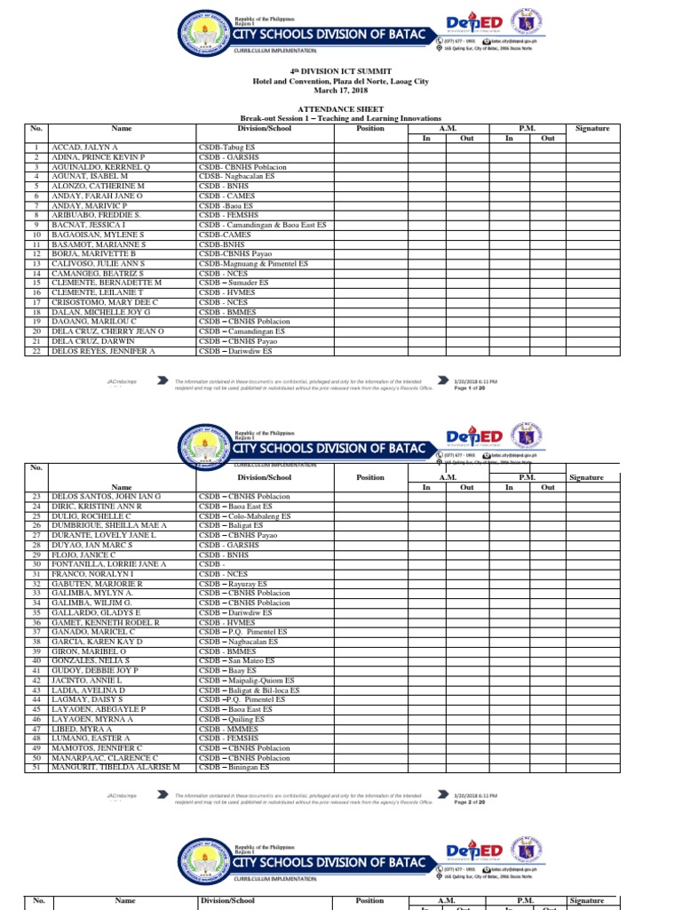 4th Div Ict Summit Attendance Sheet | PDF | Document