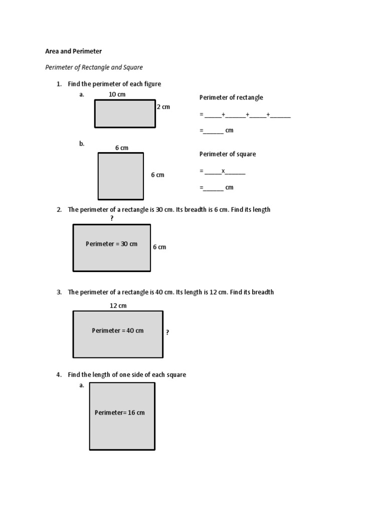 Area and Perimeter (Math 4) | PDF | Area | Elementary Mathematics