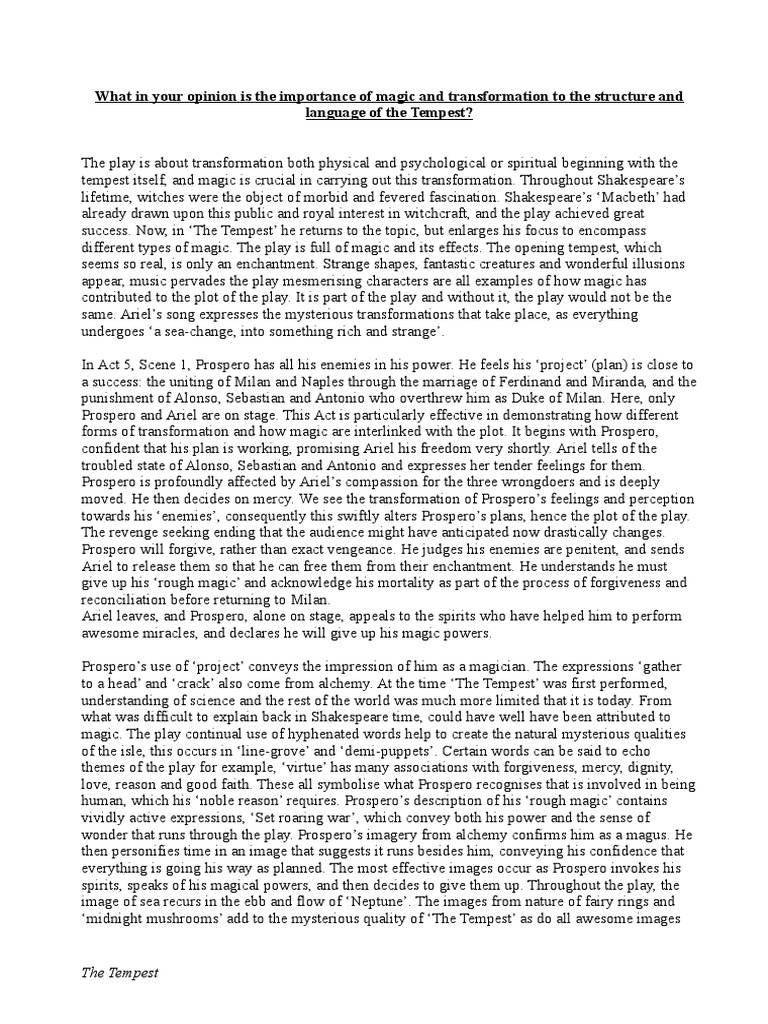 Importance of Magic and Transformation in The Tempest | PDF | The Tempest