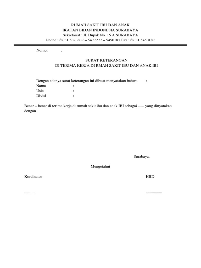 Surat Keterangan DITERIMA KERJA | PDF