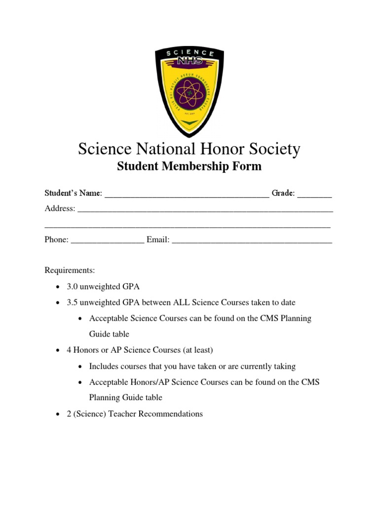 Snhs Membership Form PDF | PDF | Learning