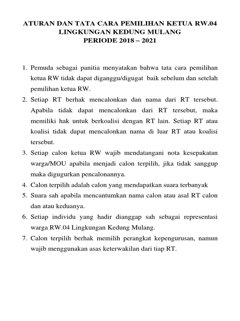 Aturan Dan Tata Cara Pemilihan Ketua RW | PDF