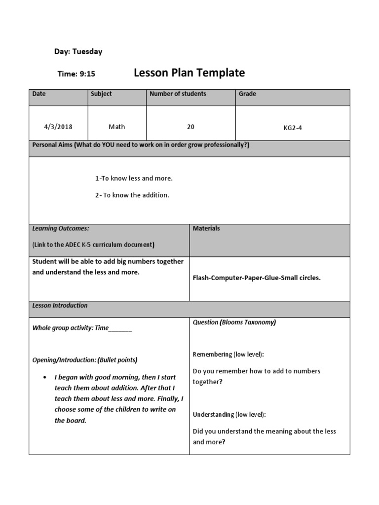 Lesson Plan Template | PDF | Sharing | Lesson Plan