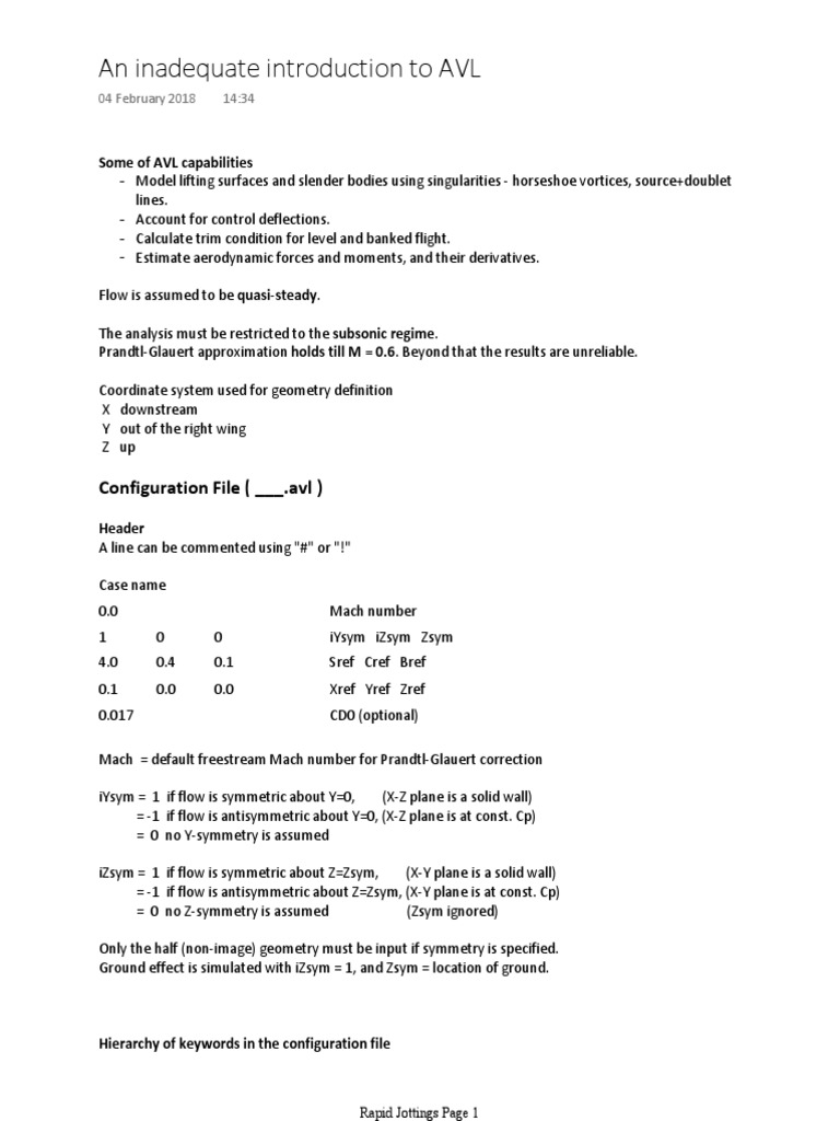 AVL Handout | PDF | Flight Control Surfaces | Euclidean Vector