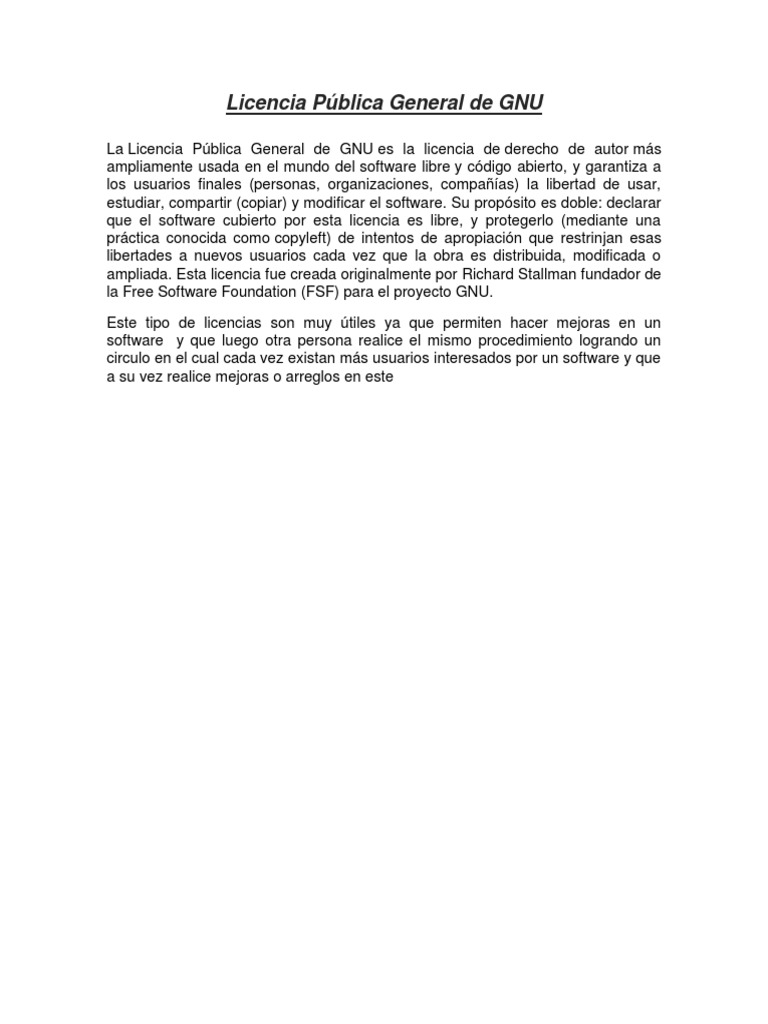 Licencia Pública General de GNU | PDF