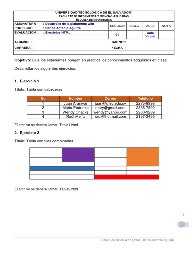 Laboratorio Unidad I Tablas, Imagenes, Vinculos | PDF | HTML | Hipervínculo
