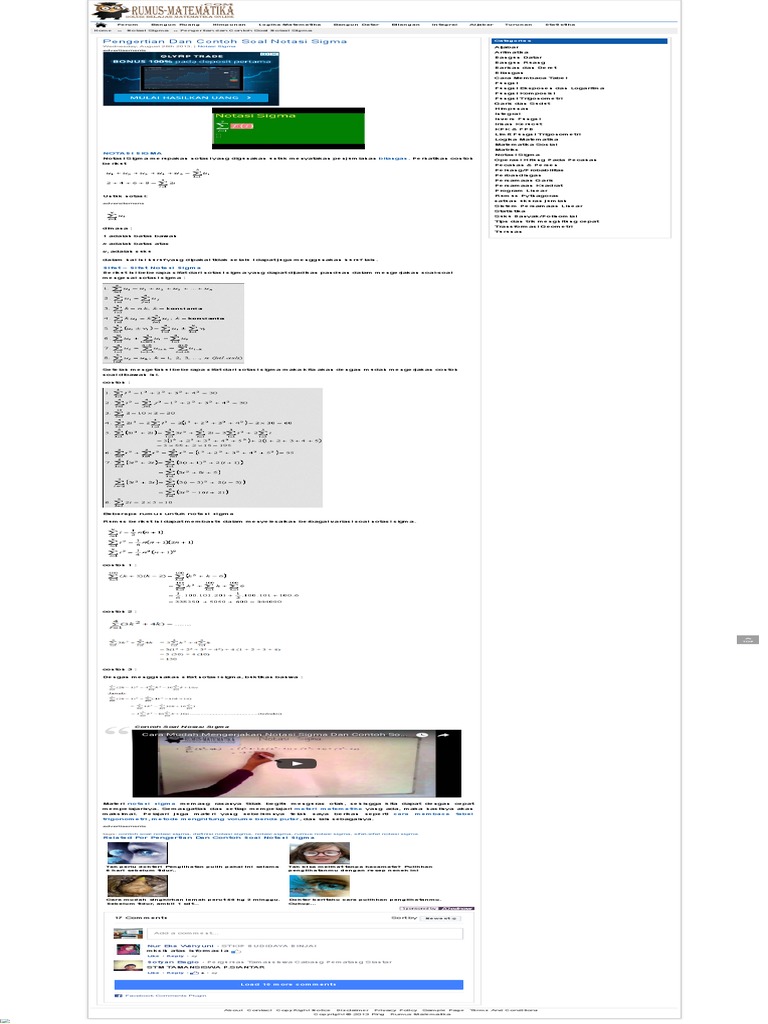 Pengertian Dan Contoh Soal Notasi Sigma - Rumus Matematika | PDF