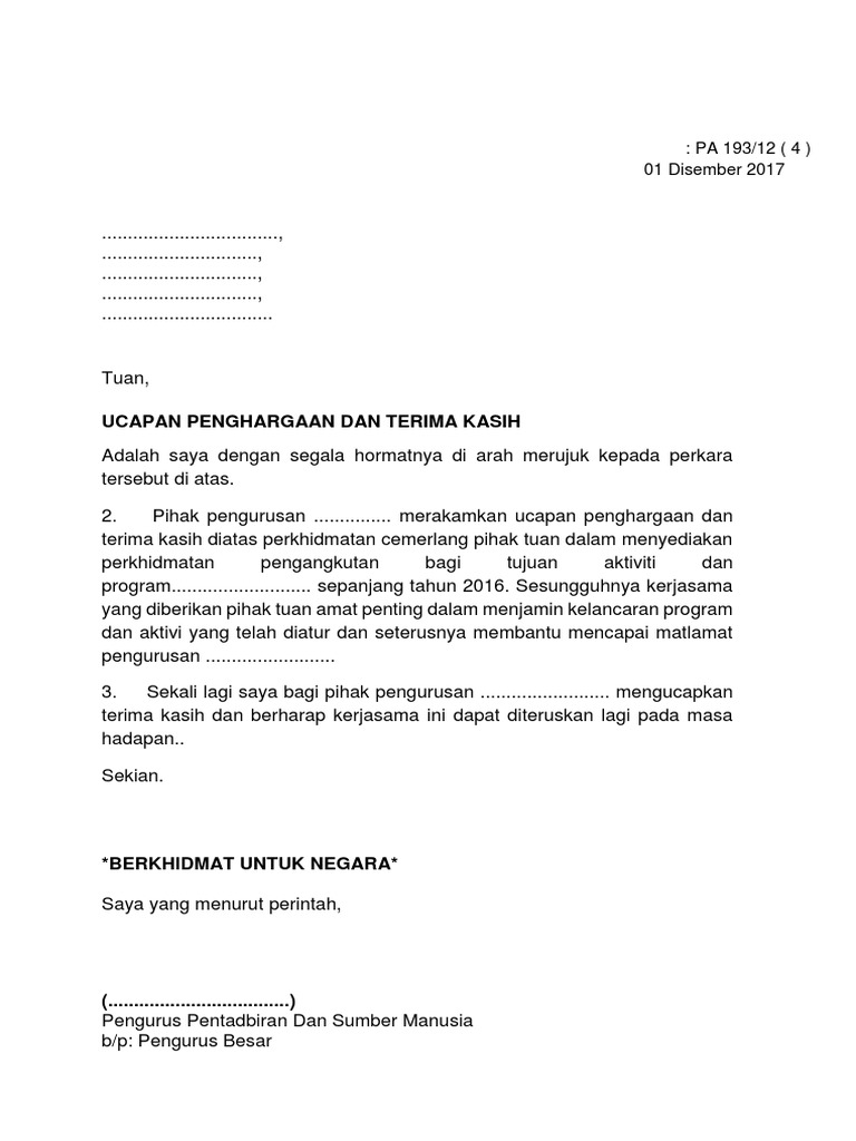 Contoh Surat Penghargaan | PDF