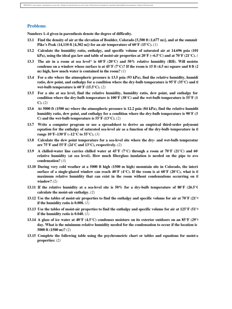 Chapter13 Problems | PDF | Humidity | Relative Humidity