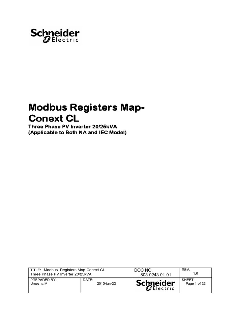 Conext CL - Modbus Registers Map - Rev1.1 | PDF | Electrical ...