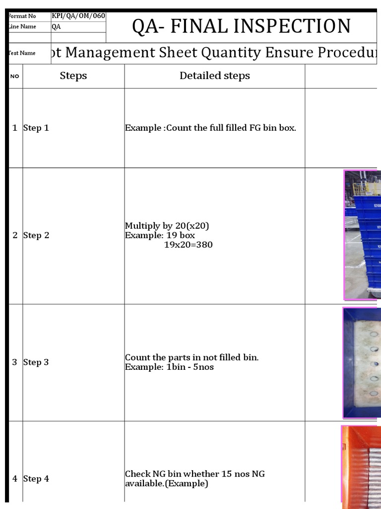 Lot Management Sheet Quantity Tally Procedure | PDF