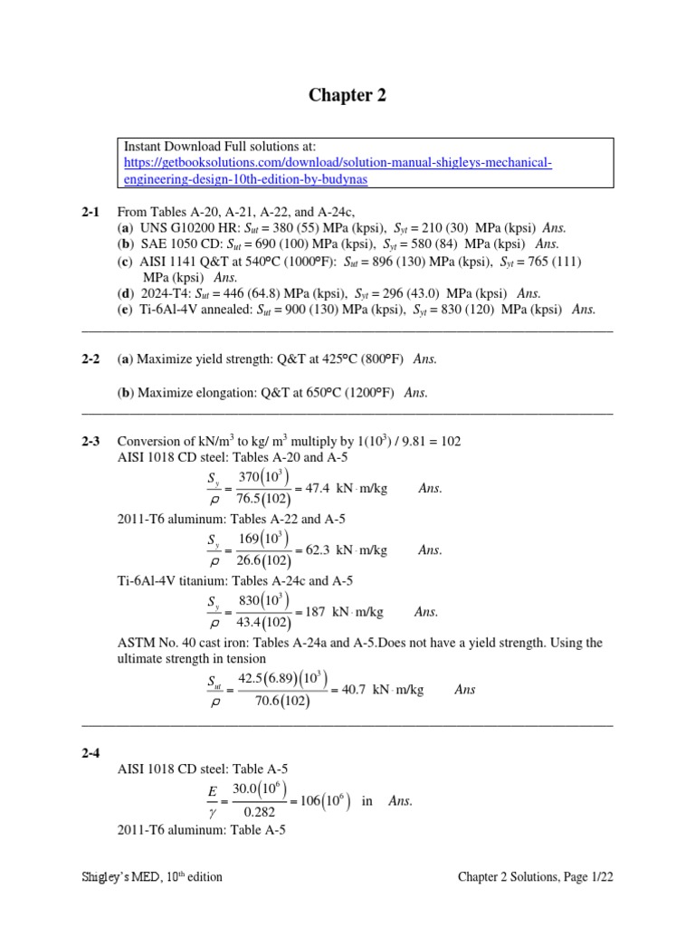 Solution Manual Shigleys Mechanical Engineering Design 10th Edition by ...