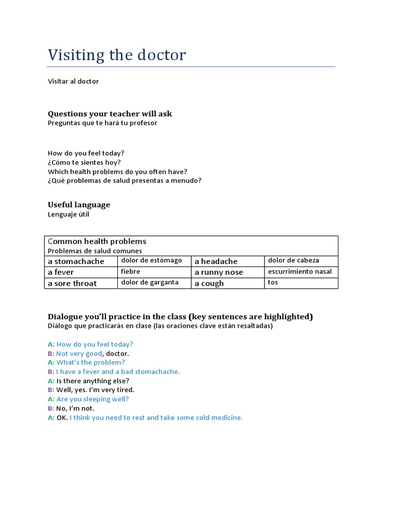 Visiting The Doctor: Questions Your Teacher Will Ask | PDF | Language ...