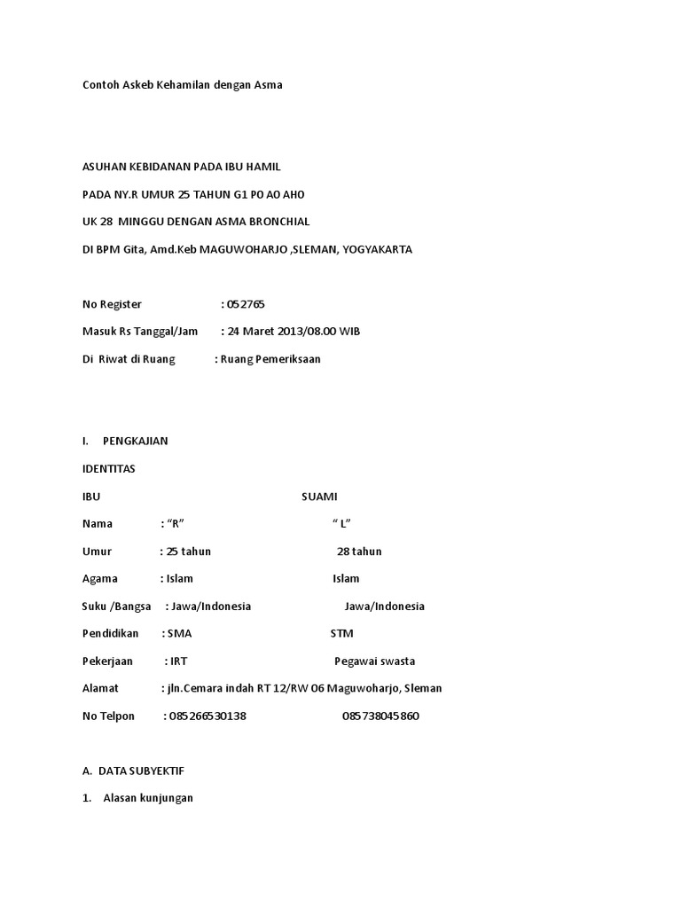 Contoh Askeb Kehamilan Dengan Asma | PDF