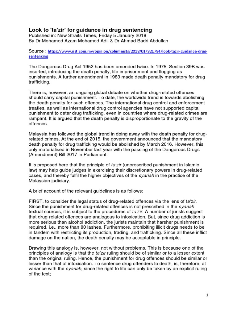 Look To Tazir For Guidance in Drug Sentencing | PDF | Capital ...
