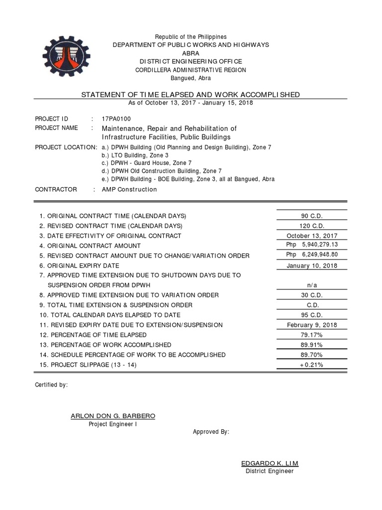 DPWH Project Status Report 2017-2018 | PDF | Framing (Construction ...