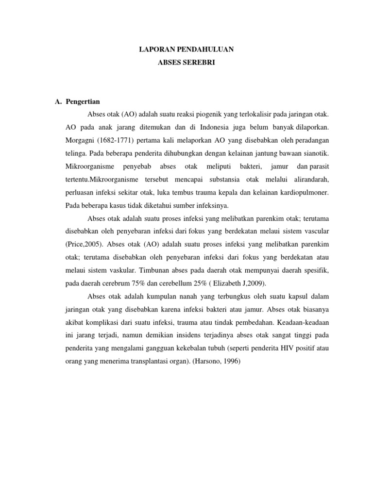 Abses Otak: Pengertian, Etiologi, dan Penatalaksanaan | PDF