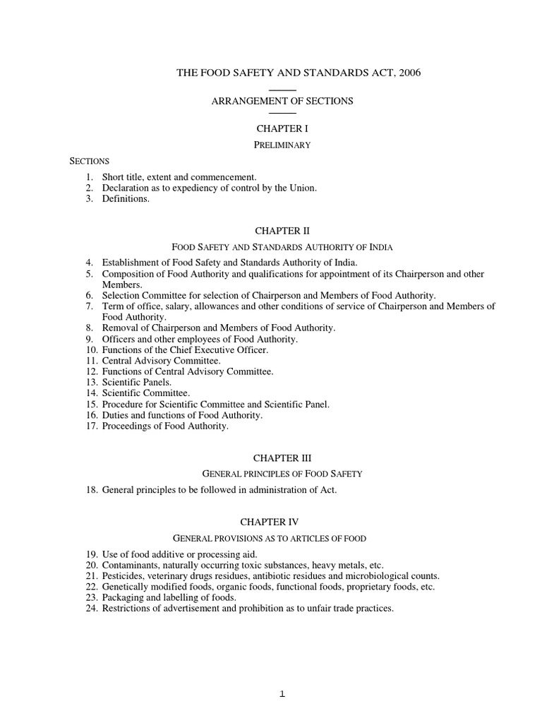 The Food Safety and Standards Act, 2006 | PDF | Food Safety | Committee