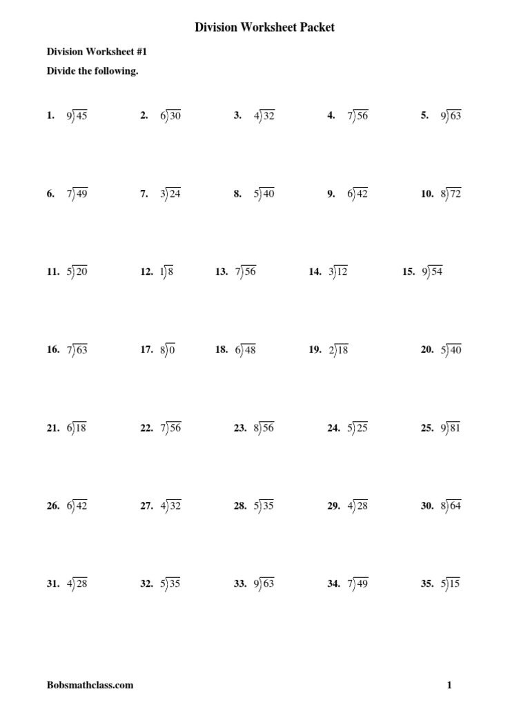 Division Worksheet Packet | Division (Mathematics) | Arithmetic Division Worksheet Packet | Division (Mathematics) | Arithmetic
