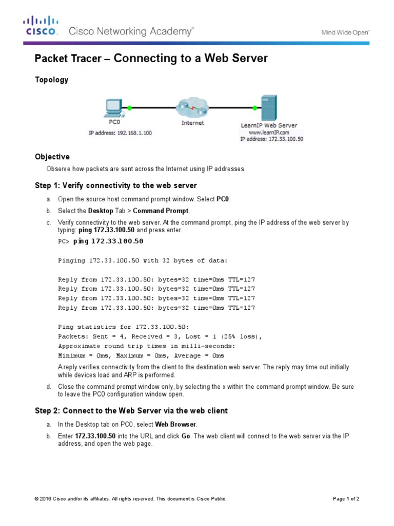 4 1 1 2 Packet Tracer Connecting To A Web Server Pdf Web Server