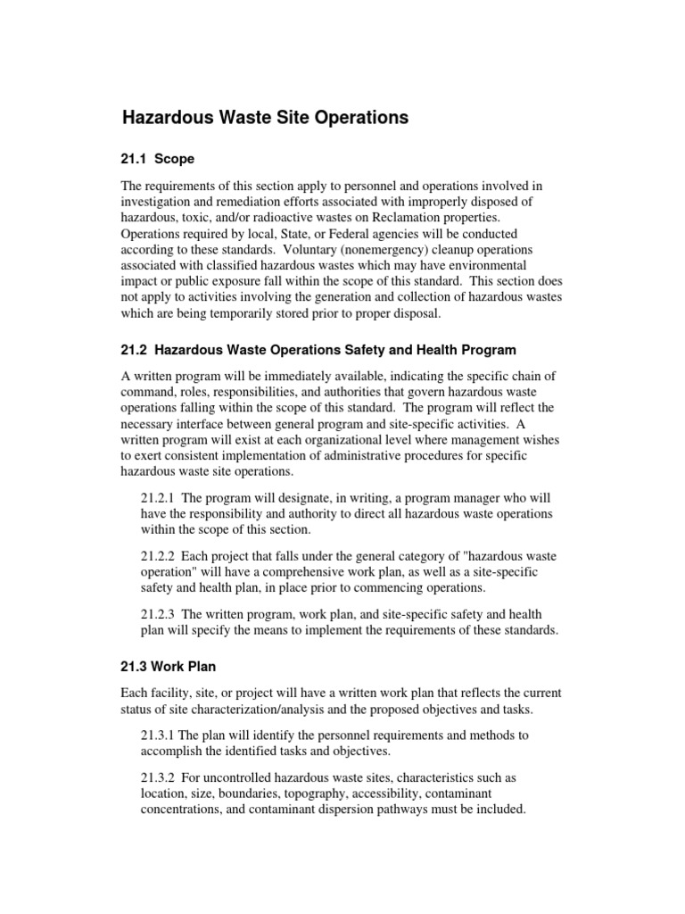 Hazardous Waste Site Operation | PDF | Personal Protective Equipment ...