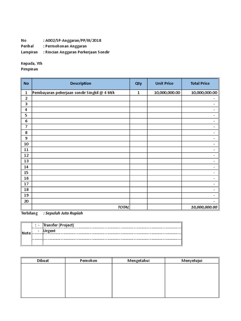 Format Pengajuan Anggaran 2 | PDF