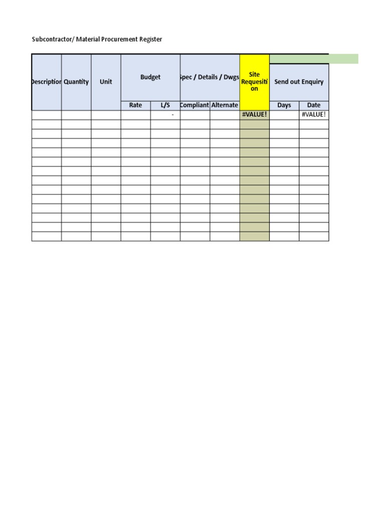 Subcontractor-Material Procurement Register | PDF