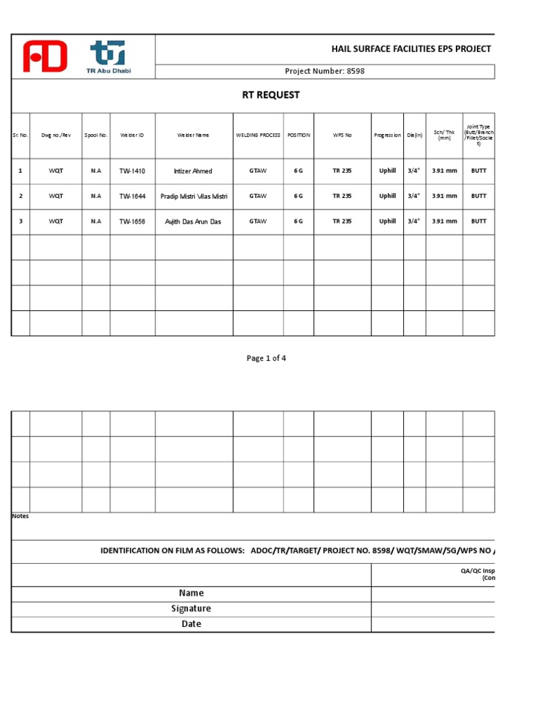 RT Request 010 | PDF | Welding | Construction