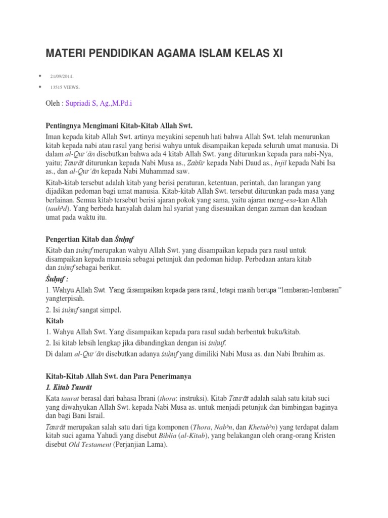 Materi Pendidikan Agama Islam Kelas Xi | PDF | Filsafat | Agama & Spiritualitas