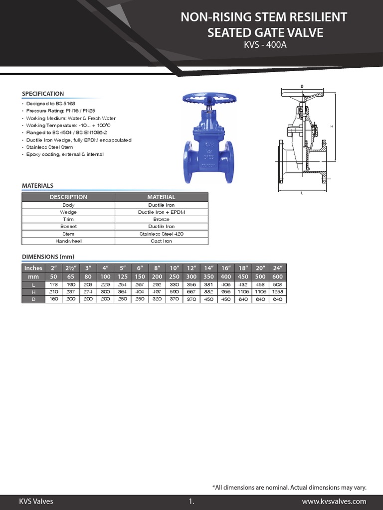 KVS Non-Rising Stem Gate Valve Specs | PDF