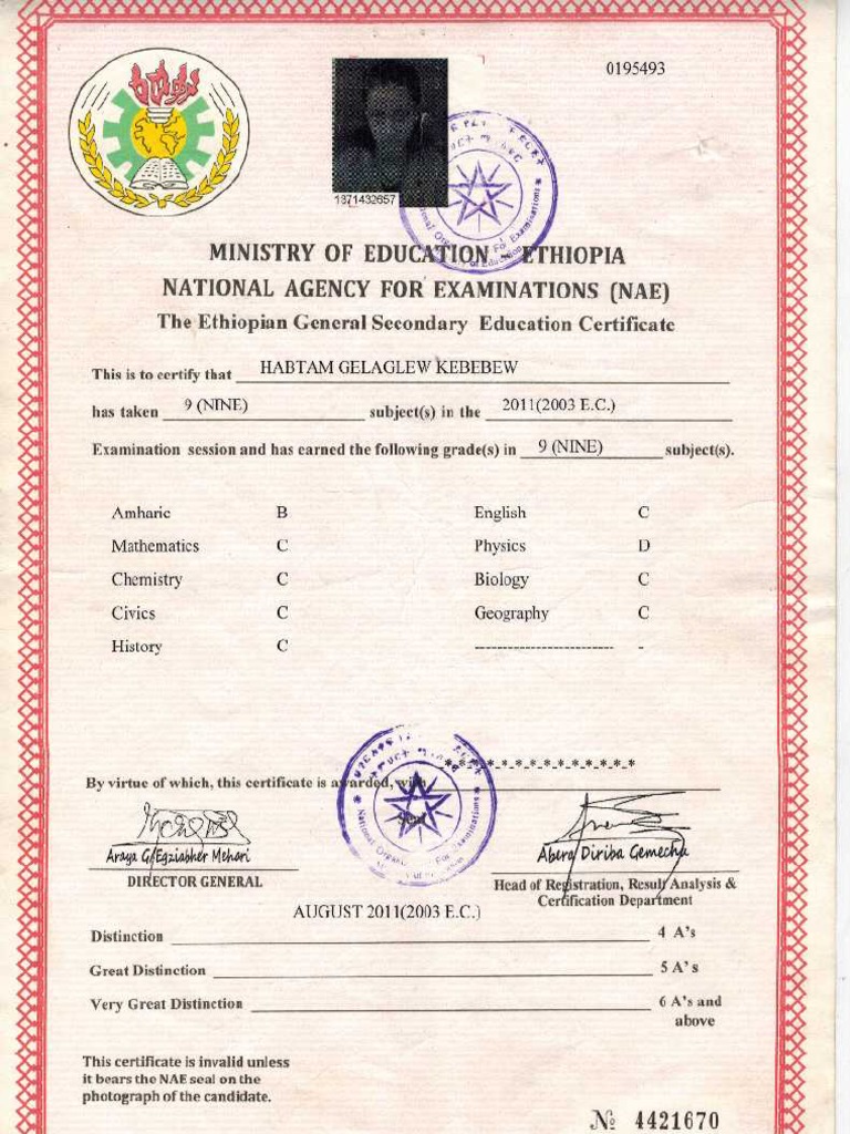 Ethiopian General Secondary School Certificate | PDF