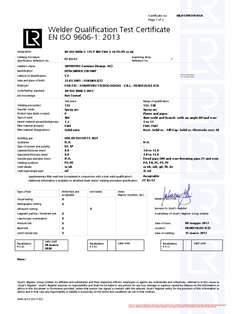 EN-ISO-9606-1-A | Welding | Pipe (Fluid Conveyance)