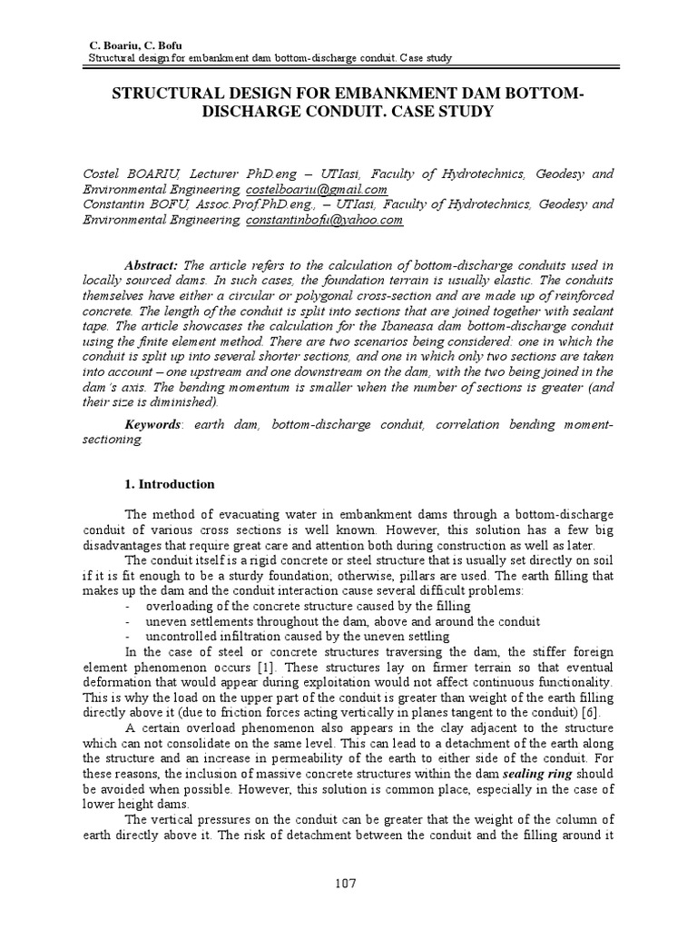 Structural Design For Embankment Dam Bottomdischarge | PDF | Dam | Beam ...