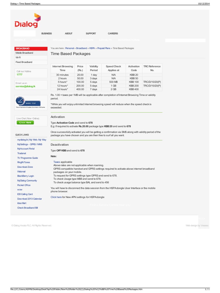 Dialog Time Based Packages | PDF | General Packet Radio Service ...
