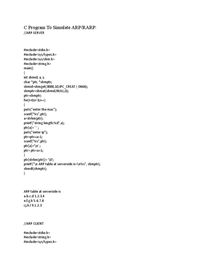 C Program To Simulate ARP | PDF
