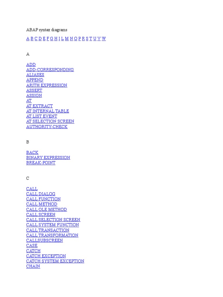 ABAP Syntax Diagrams | PDF | Software Engineering | Areas Of Computer ... ABAP Syntax Diagrams | PDF | Software Engineering | Areas Of Computer ...