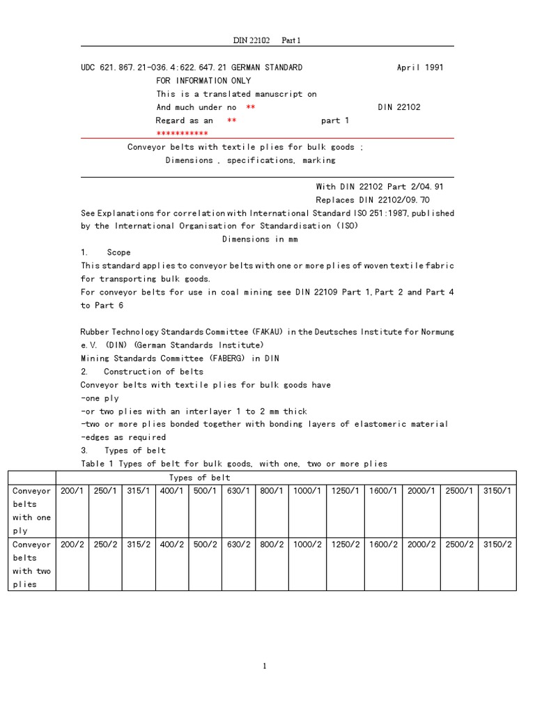 DIN 22102: Conveyor Belt Specifications | PDF | Belt (Mechanical ...