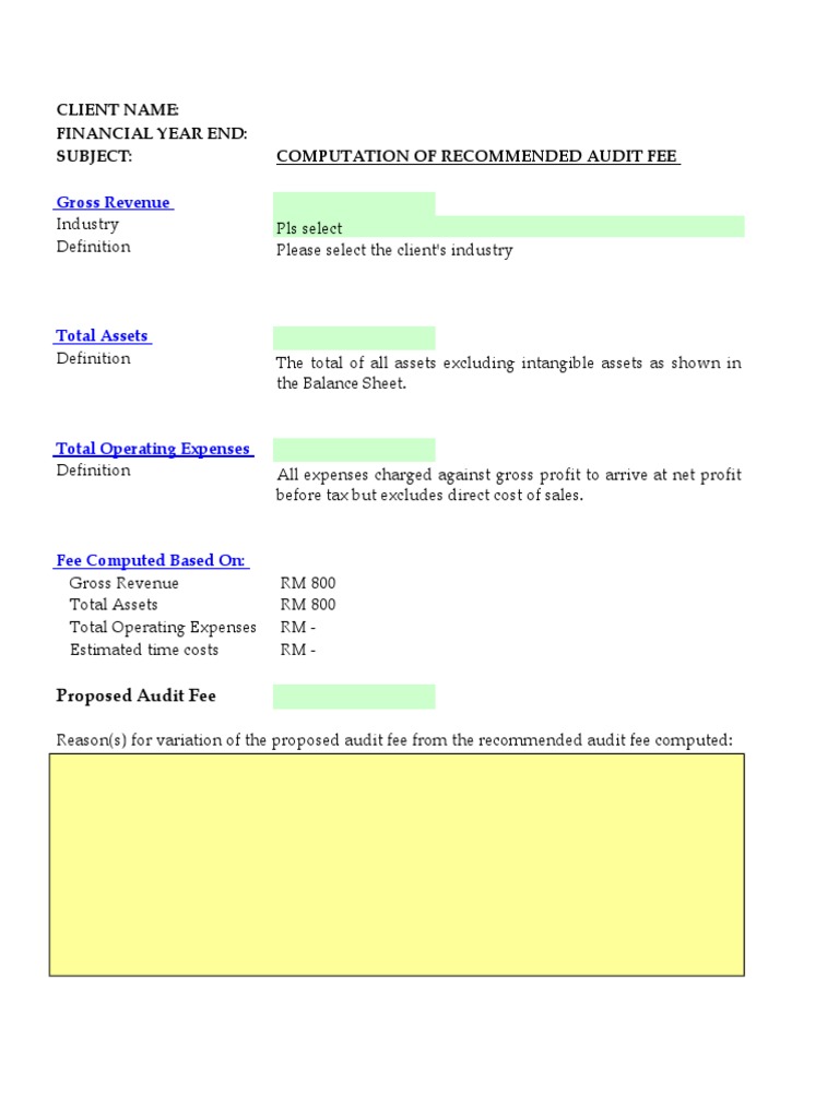 Recommended Audit Fee Computation | PDF | Expense | Revenue
