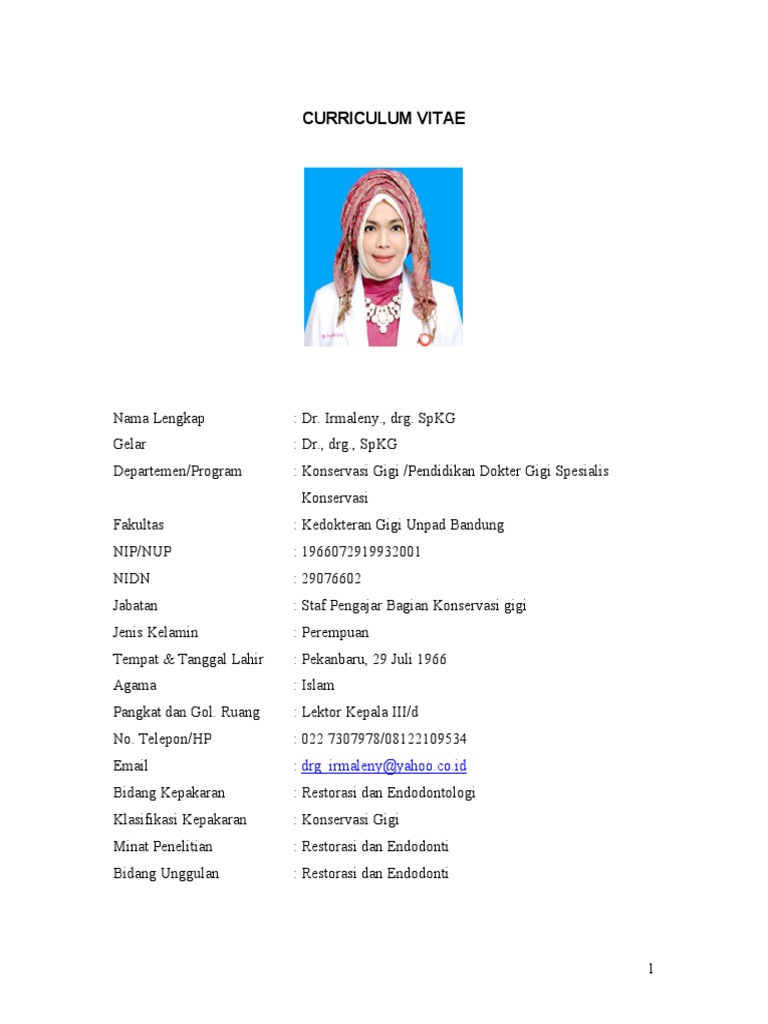 CV DRG Irma Leni - Unpad | PDF | Karier & Perkembangan