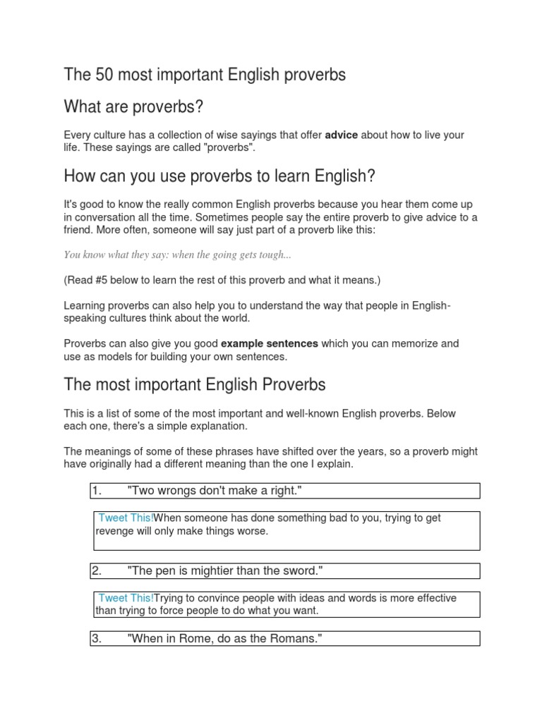 The 50 Most Important English Proverbs | Proverb | English Language