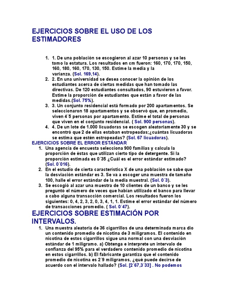Ejercicios Sobre El Uso de Los Estimador | PDF | Muestreo (Estadísticas) | Intervalo de confianza