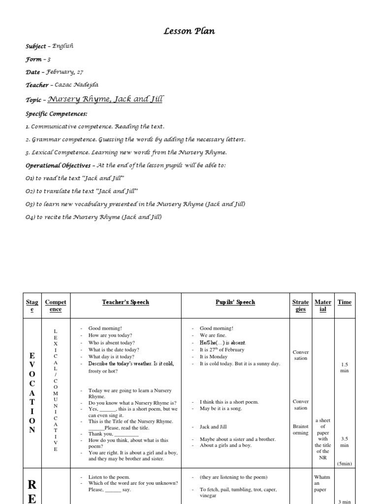 Lesson Plan - Nursery Rhyme - 1st Try | PDF | Semiotics | Linguistics