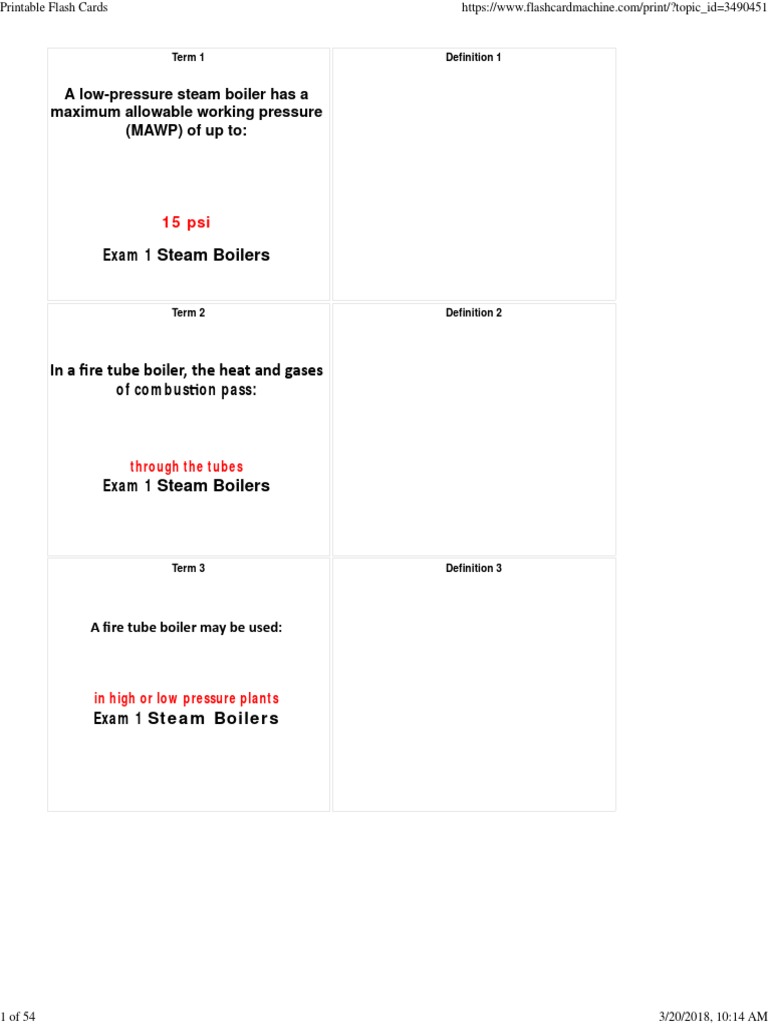 Printable Flash Cards | PDF | Boiler | Steam