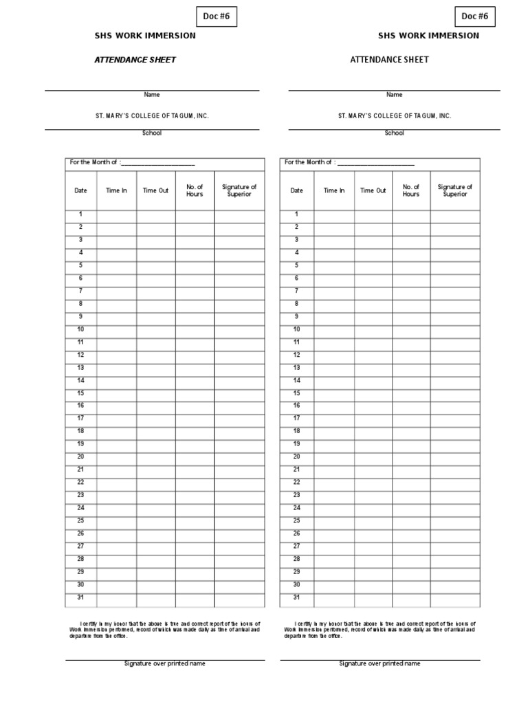 6 Attendance Sheet | PDF