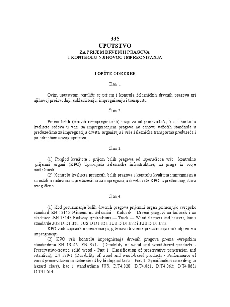 335 Uputstvo Uputstvo Za Prijem Drvenih Pragova I Kontrolu Njihovog ...