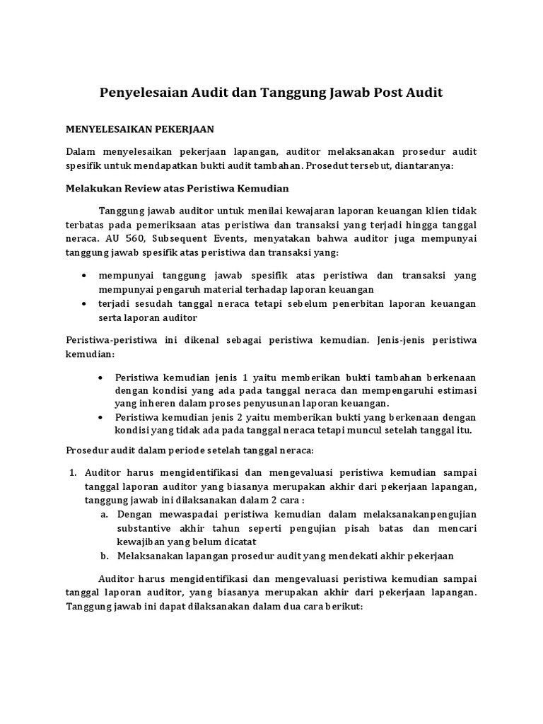 Tanggung Jawab Auditor Pasca Audit | PDF | Bisnis | Pengelolaan ...