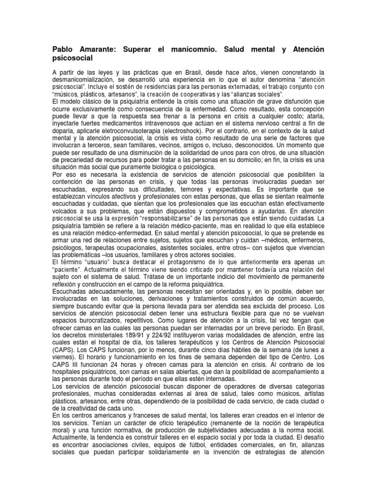 Emancipación de los sujetos: superando el modelo asilar de la salud ...