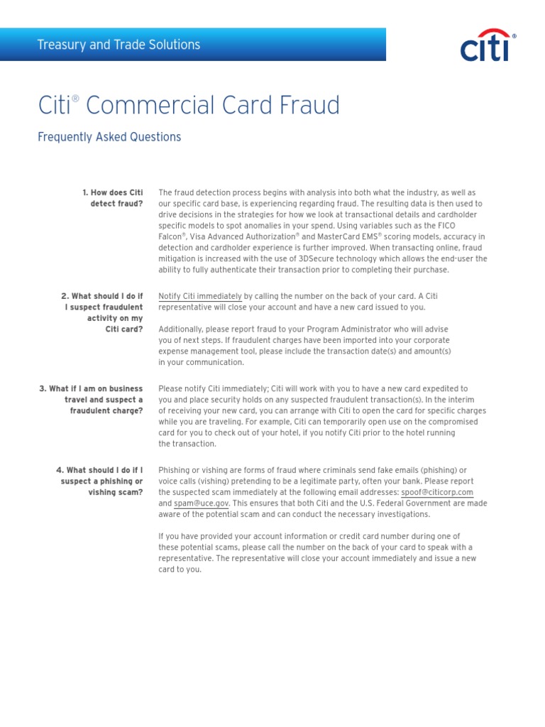 Citi Commercial Card Fraud FAQ | PDF | Phishing | Citigroup