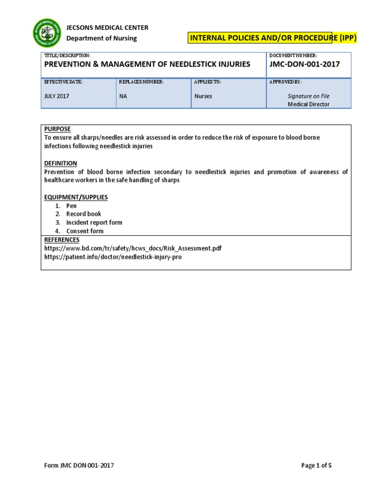 Prevention and Management of Needlestick Injuries: A Comprehensive ...